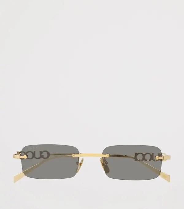Gucci Metal Rectangular Rimless Sunglasses - Gold