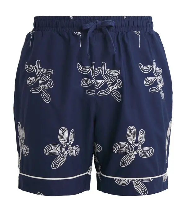 CHE Embroidered Floral Shorts - Blue
