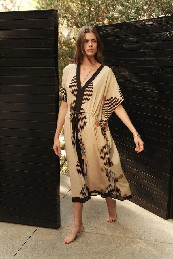 Velvet By Graham & Spencer Amira Printed Cotton Kaftan Dress - Neutral