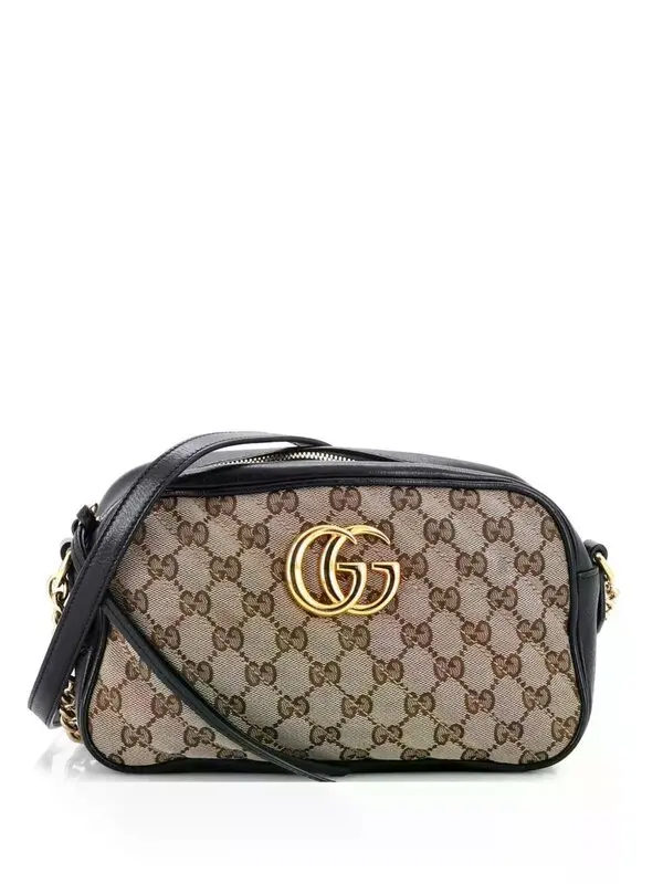 Gucci Gg Marmont Diagonal Quilted Gg Canvas Small Crossbody Bag - Brown