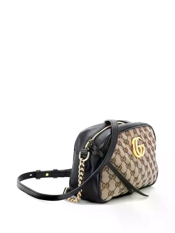 Gucci Gg Marmont Diagonal Quilted Gg Canvas Small Crossbody Bag - Brown