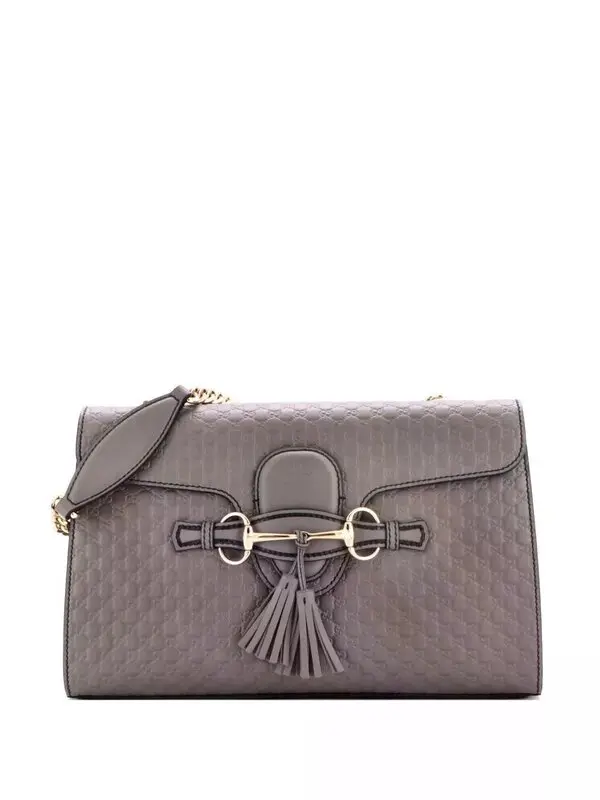 Gucci Emily Chain Flap Bag Microssima Leather Shoulder Bag - Grey