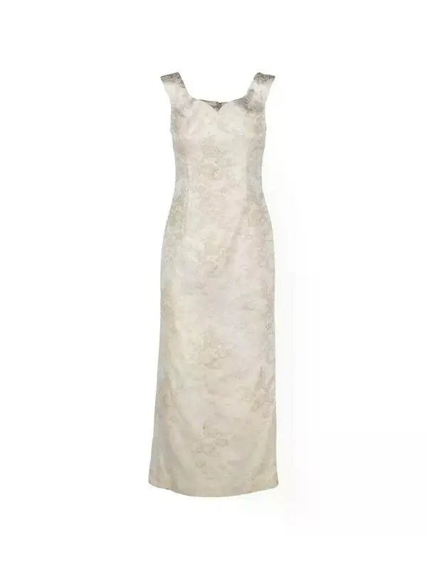 Vintage Floral-jacquard Sleeveless V-neck Dress