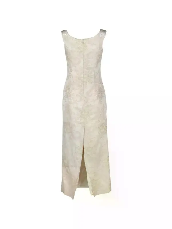 Vintage Floral-jacquard Sleeveless V-neck Dress