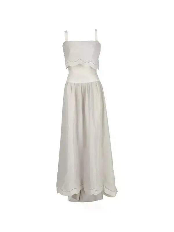 Vintage Scalloped Edge Open-work Dress - Neutrals