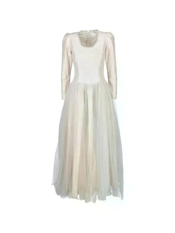 Vintage Tulle Overlay Dress With Floral Appliqu