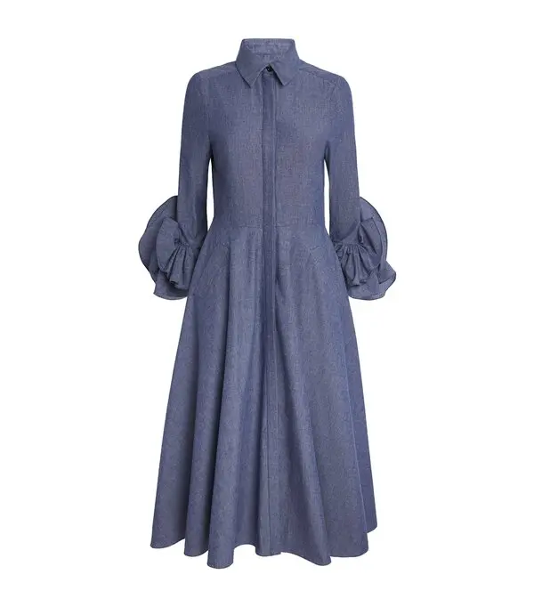 Safiyaa Chambray Cassandre Midi Dress With Statement Sleeves