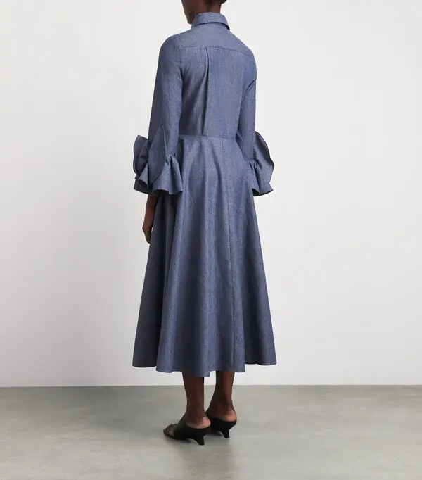 Safiyaa Chambray Cassandre Midi Dress With Statement Sleeves