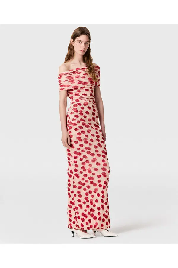 Stella McCartney Raspberry Print Mesh Maxi Dress