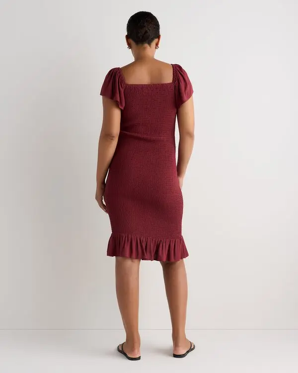 Quince Lightweight Crepe Smocked Flutter Sleeve Maternity Dress - Maroon