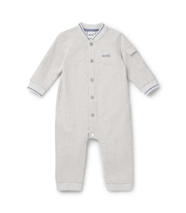 BOSS Baby Stretch-cotton All-in-one With Herringbone Print - Silver