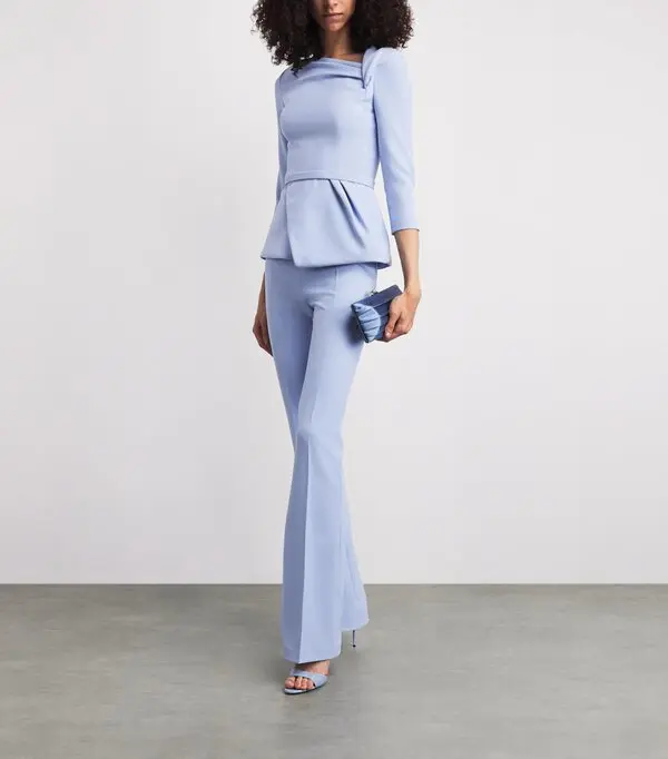 Safiyaa Alexa Flared Crepe Trousers - Blue