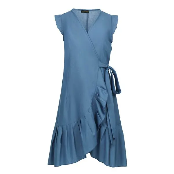 CONQUISTA Sleeveless Wrap Dress With Ruffled Hem - Blue