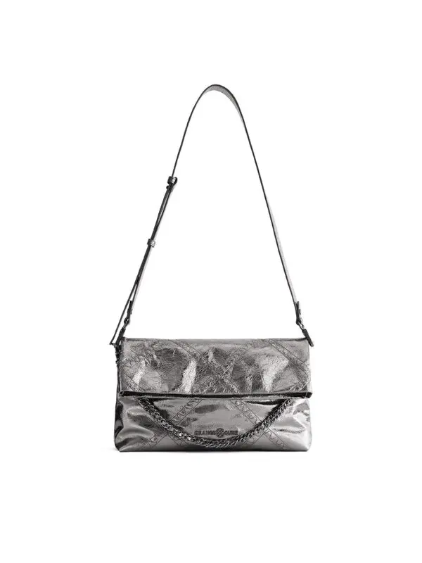 ORANGE CUBE Quilted Messenger Bag With Chain Strap - Silver