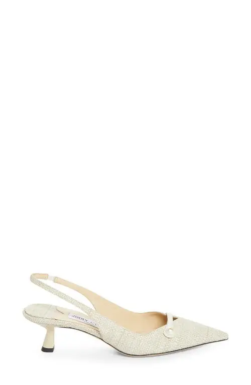JIMMY CHOO Amita Raffia Pointed Toe Slingback Pumps - Natural