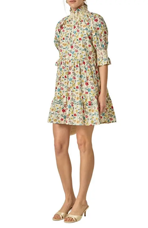 English Factory Floral Smocked Puff Sleeve Minidress