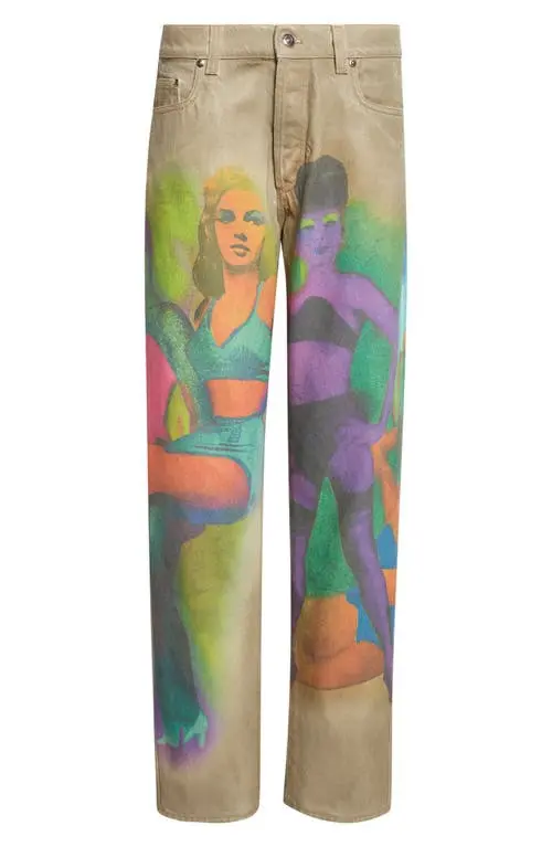 Versace Straight Leg Printed Jeans - Olive Print