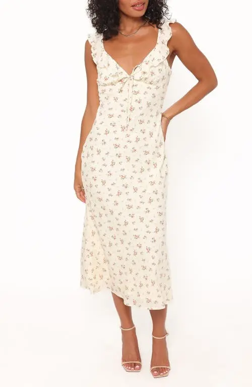 PETAL & PUP Sansa Ditsy Floral Deep V-neck Midi Dress - Yellow Floral