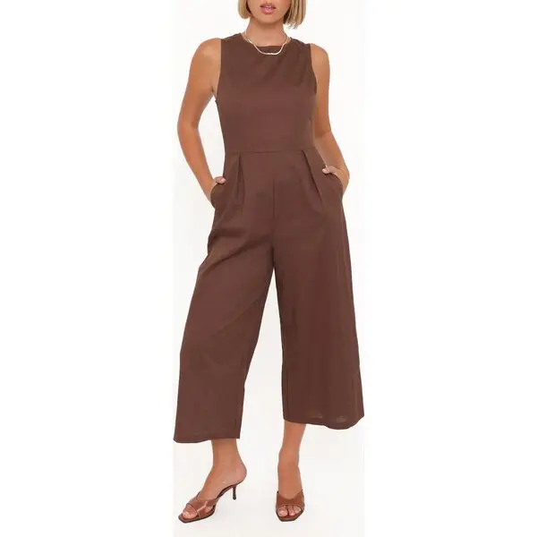 PETAL & PUP Sleeveless Wide Leg Jumpsuit - Chocolate