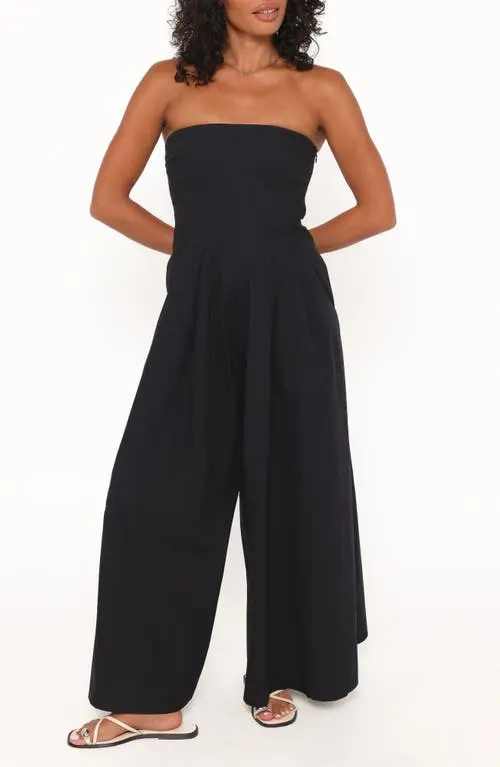 PETAL & PUP Wren Strapless Wide Leg Jumpsuit - Black