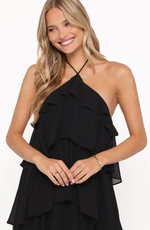 PETAL & PUP Chasity Halter Neck Tiered Maxi Dress - Black