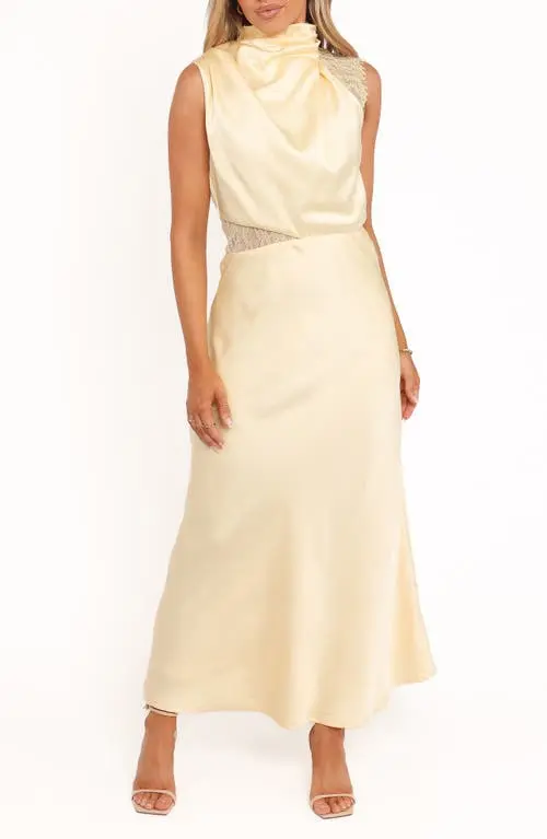 Petal & Pup Anabelle Halter Neck Lace Maxi Dress - Butter Yellow |  Editorialist