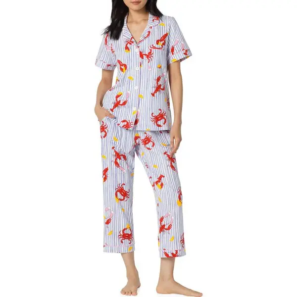 BEDHEAD PAJAMAS Print Stretch Organic Cotton Jersey Crop Pajamas - Coastal Feast