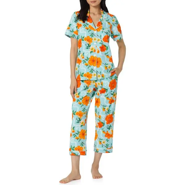 BEDHEAD PAJAMAS Print Stretch Organic Cotton Jersey Crop Pajamas - Golden Breeze