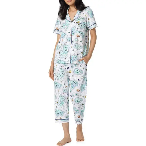 BEDHEAD PAJAMAS Print Stretch Organic Cotton Jersey Crop Pajamas - Treasure Hunt