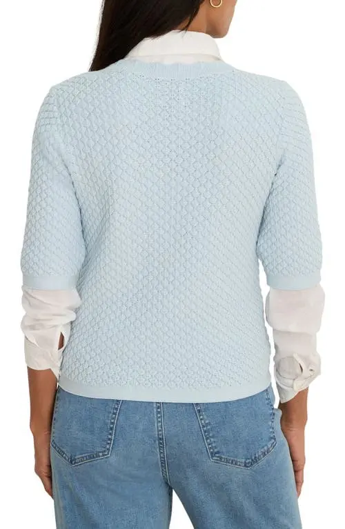 NIC+ZOE Scalloped Trim Textured V-neck Sweater - Crystal