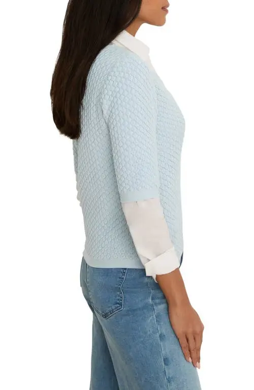 NIC+ZOE Scalloped Trim Textured V-neck Sweater - Crystal