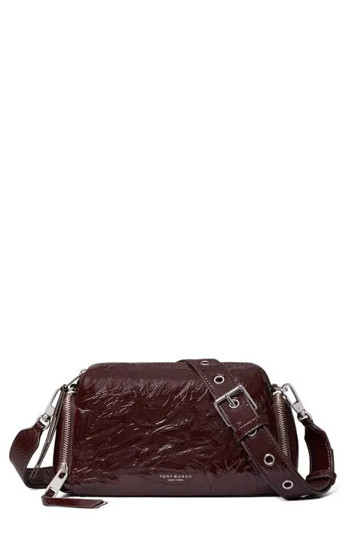Tory Burch Perry Voyager Crinkled Patent Leather Crossbody Bag - Albarossa