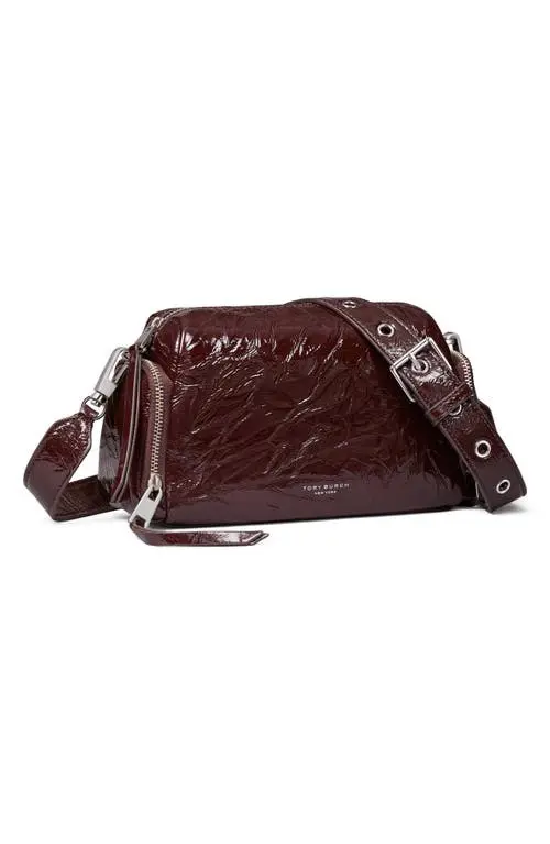 Tory Burch Perry Voyager Crinkled Patent Leather Crossbody Bag - Albarossa