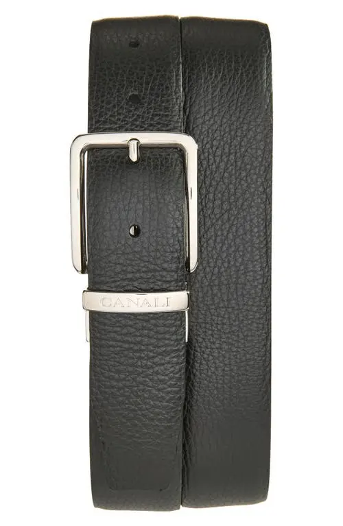 Canali Reversible Grained Leather Belt - Black