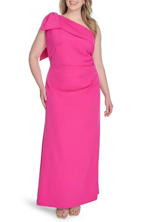 Eliza J Bow Detail One-shoulder Gown - Magenta