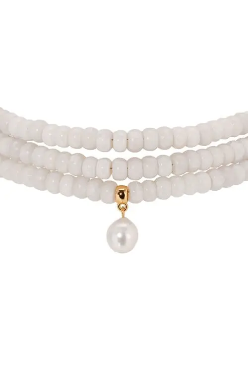 Ettika Layered Beaded Necklace With Faux Pearl Pendant - Bone