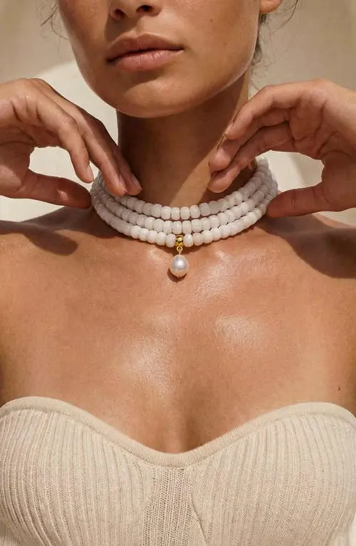 Ettika Layered Beaded Necklace With Faux Pearl Pendant