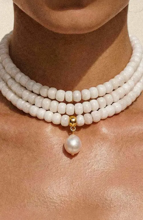 Ettika Layered Beaded Necklace With Faux Pearl Pendant