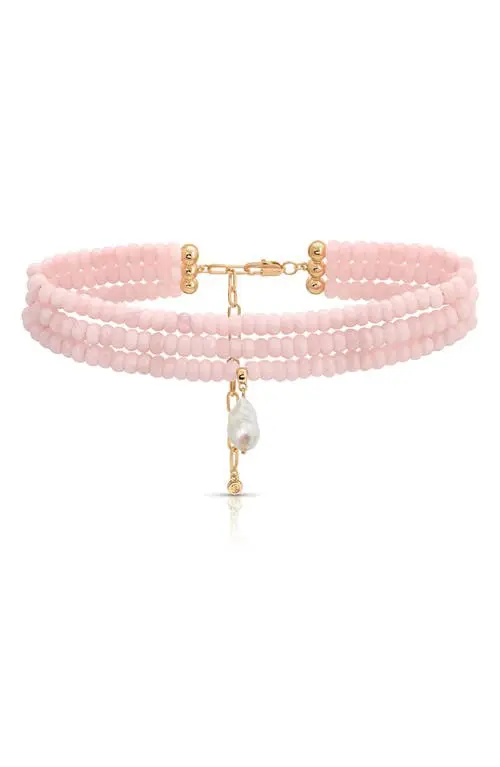 Ettika Layered Beaded Necklace With Faux Pearl Pendant - Rose Quartz