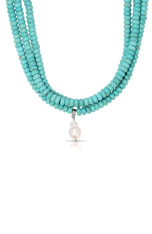 Ettika Layered Beaded Necklace With Faux Pearl Pendant - Turquoise And Silver