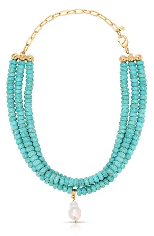 Ettika Layered Beaded Necklace With Faux Pearl Pendant - Turquoise