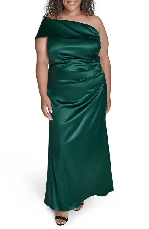 Eliza J One-shoulder Ruched Gown - Hunter