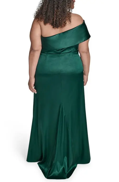 eliza j one shoulder satin dress Eliza J One-Shoulder Gown - Hunter