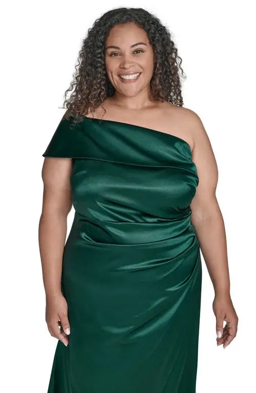 eliza j one shoulder satin dress Eliza J Satin One Shoulder Wrap Dress Beaded Brooch Size 6 Purple Cocktail