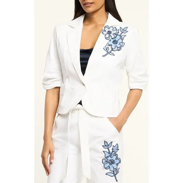 Cinq À Sept Floral Appliqué One-button Blazer - White/multi