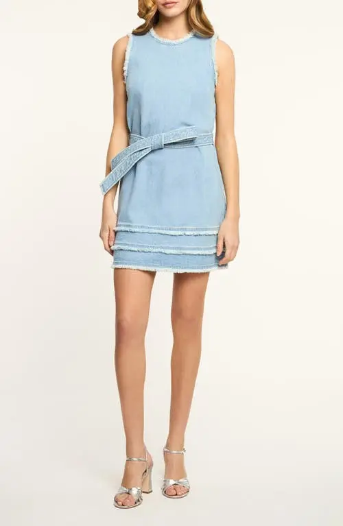 Cinq À Sept Mindie Frayed Tie-waist Denim Mini Dress - Mist