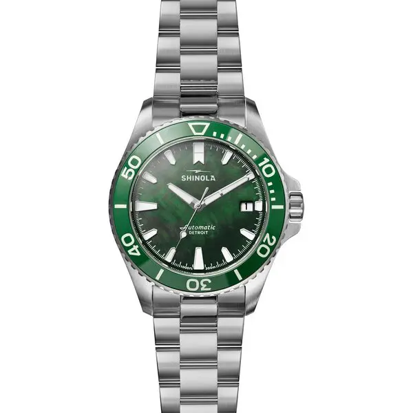 Shinola Monster Lake Huron Automatic Diver Watch - Lake Green Mother Of Pearl