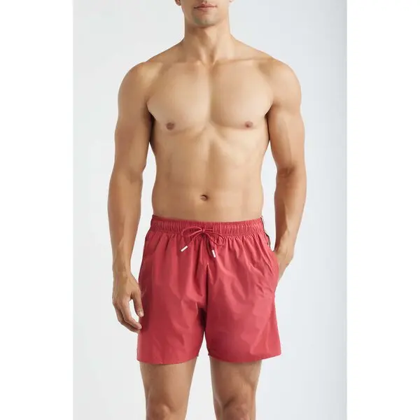 BOSS Iconic Side Stripe Swim Trunks - Dark Red