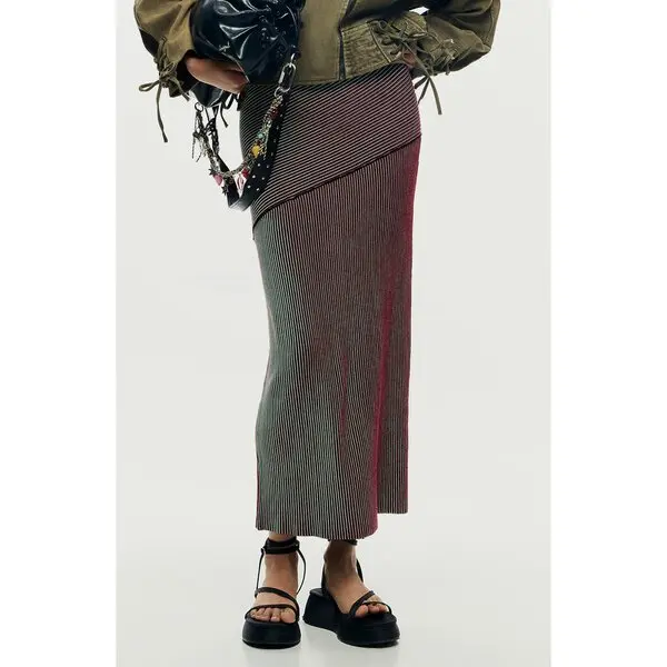 Desigual Stripe Maxi Skirt - Light Green