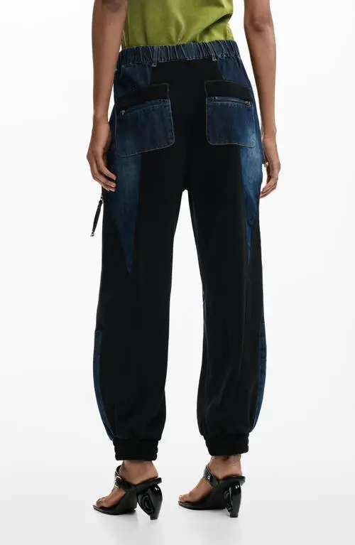 Desigual Patchwork Barrel Leg Jeans With Zip Pockets - Medium Blue